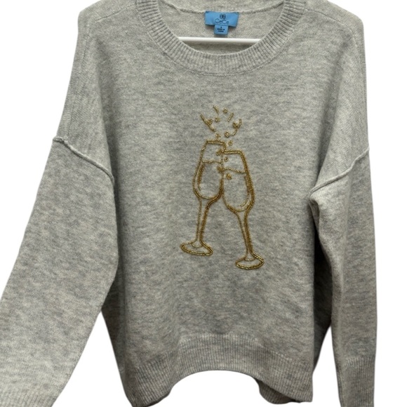 CeCe | Sweaters | Cece Grey Sweater With Gold Champagne Glasses Nye ...